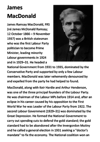James Ramsay MacDonald Handout | Teaching Resources