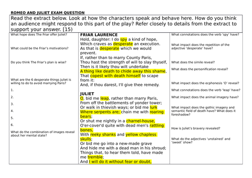 ROMEO AND JULIET: 3 15 mark questions for WJEC/EDUQAS 9-1 with grade 8/ ...