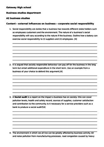 external influences on business activity | Teaching Resources