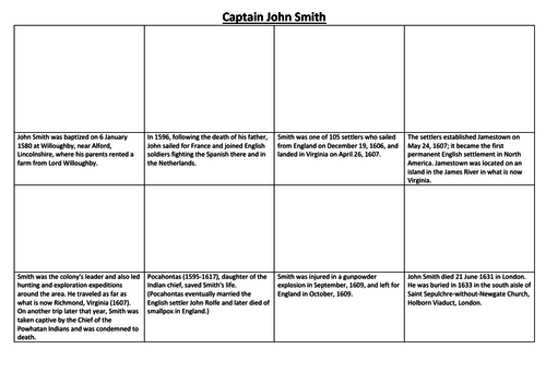 Captain John Smith Comic Strip and Storyboard | Teaching Resources