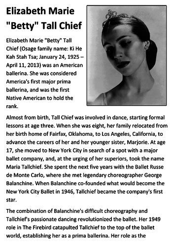 Maria Tallchief Handout | Teaching Resources