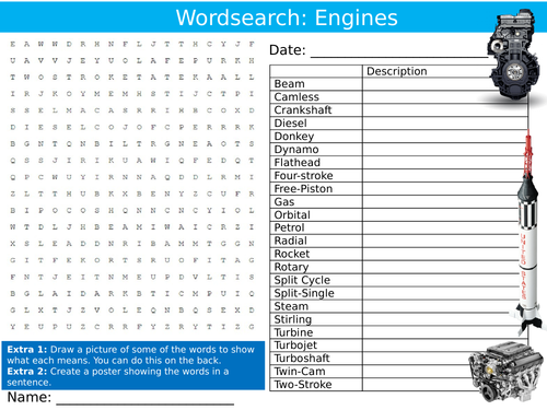 Engines Wordsearch Puzzle Sheet Keywords Settler Starter Cover Lesson Design Engineering ...