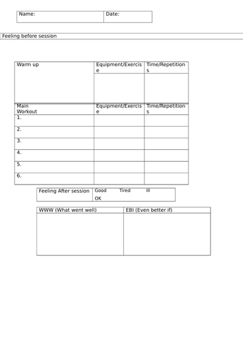 Gym diary template | Teaching Resources