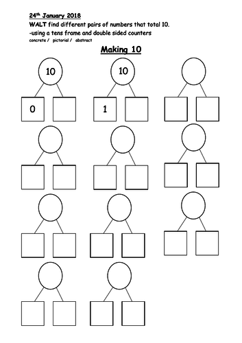 Number bonds to 10 - recording sheet, pictorial representations ...