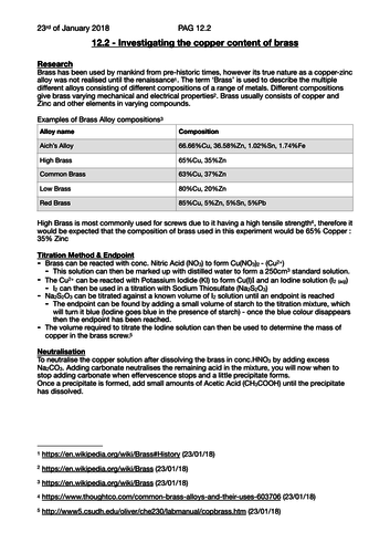 Investigating the copper content of Brass - OCR A-Level Chemistry - PAG ...