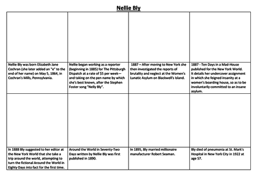Nellie Bly Comic Strip and Storyboard | Teaching Resources