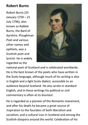 Robert Burns Handout | Teaching Resources