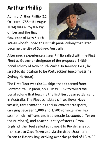 Arthur Phillip and the First Fleet Handout | Teaching Resources