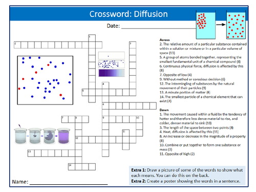 Diffusion Crossword Puzzle Sheet Keywords Settler Starter Cover Lesson ...