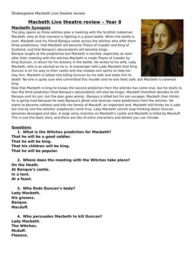 Macbeth Question worksheet | Teaching Resources
