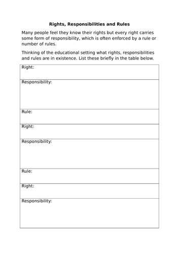 Rights, Rules, Responsibilities | Teaching Resources