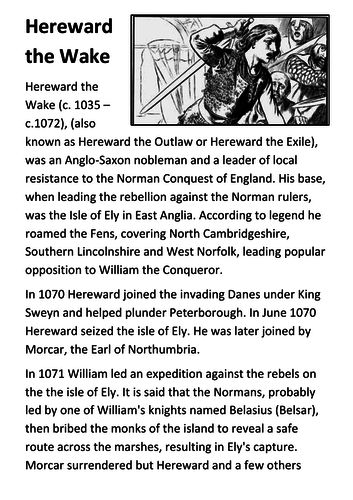 Hereward the Wake Handout | Teaching Resources
