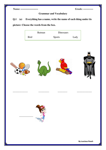 Grade 1 English Assessment Test Worksheets Grade 1 English Assessment Test Worksheets