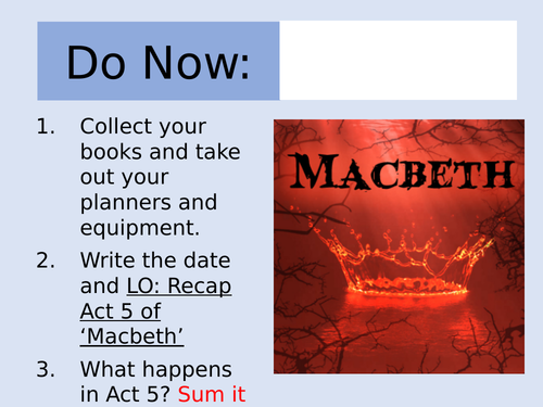 Macbeth: Act 5 Revision Lesson and Worksheet | Teaching Resources