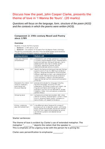 Lesson on John Cooper Clarke's "I Wanna Be Yours" - analysing language ...
