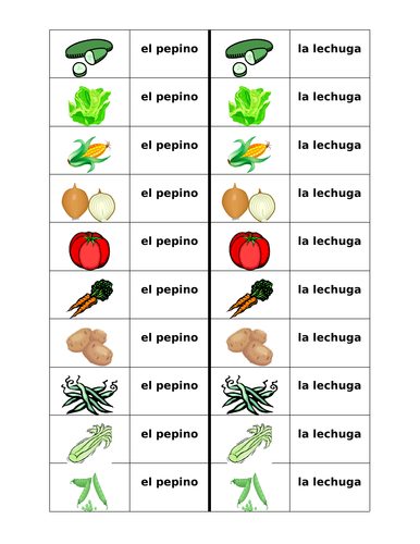 Verduras (Vegetables in Spanish) Dominoes | Teaching Resources