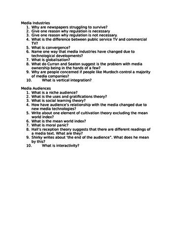 New Media A Level AQA audience and industry test. | Teaching Resources