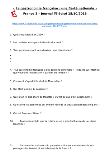 « La gastronomie française : une fierté nationale » | Teaching Resources