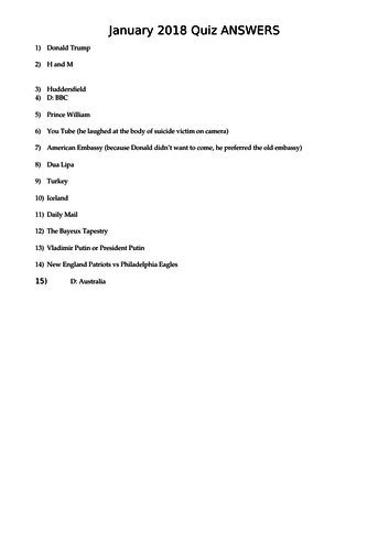 January 2018 General Knowledge News Current Affairs Quiz | Teaching ...