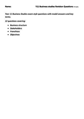 Business exam style questions with model answers and key terms ...