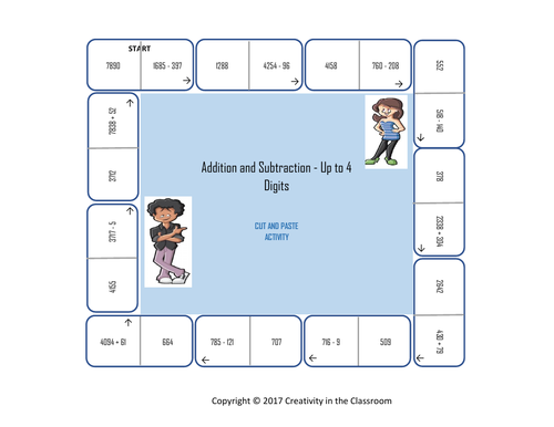 Cut and Paste Activity - Addition and Subtraction - Up to 4 digits ...