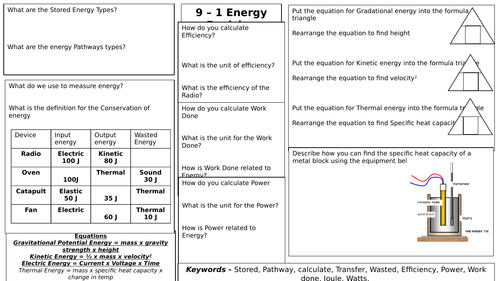 9 - 1 AQA Physics Energy Revision | Teaching Resources