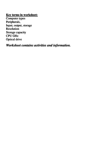ICT GCSE Computer Types & Hardware worksheet | Teaching Resources