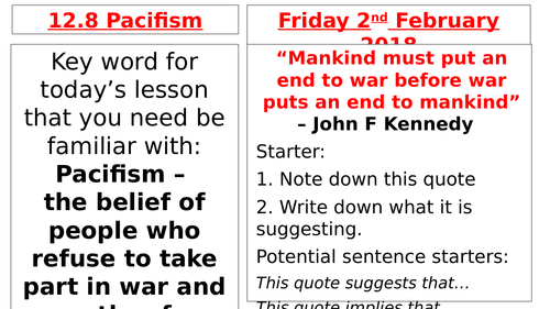 AQA B GCSE - 12.8 - Pacifism | Teaching Resources