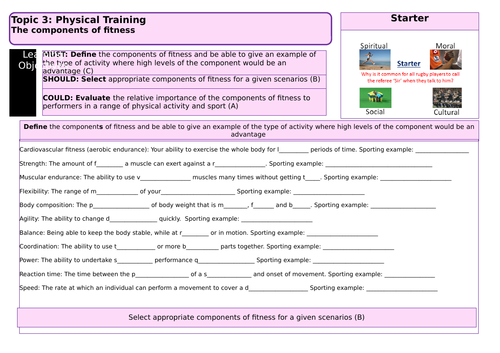 Edexcel GCSE PE 2016 - componenets of fitness | Teaching Resources