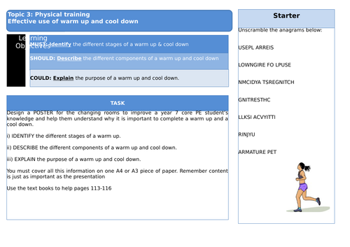 EDEXCEL GCSE PE 2016 - Warm up and Cool down | Teaching Resources