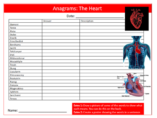 The Heart Anagrams Puzzle Sheet Keywords Settler Starter Cover Lesson ...