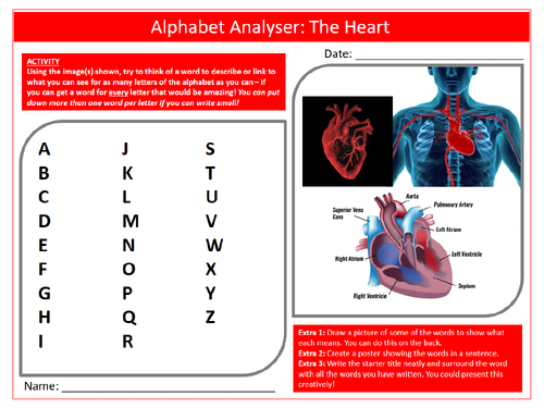 The Heart Alphabet Analyser Sheet Keywords Settler Starter Cover Lesson ...