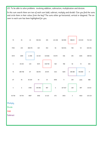Operation sum search | Teaching Resources