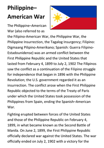 The Philippine–American War Handout | Teaching Resources