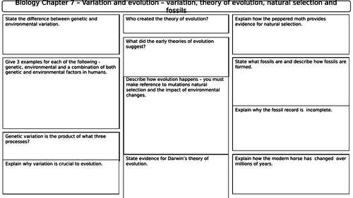 New AQA 2016 Trilogy Biology revision mat for variation and evolution ...