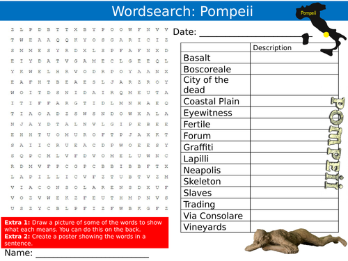 Pompeii Wordsearch Puzzle Sheet Keywords Settler Starter Cover Lesson ...