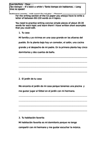 Spanish Common Entrance Writing Practice | Teaching Resources