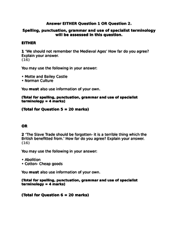 Medieval Ages and Slavery GCSE Style Question | Teaching Resources