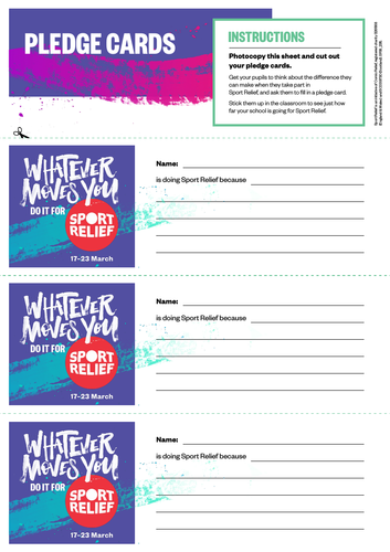 Sport Relief 2018: Pledge Card | Teaching Resources