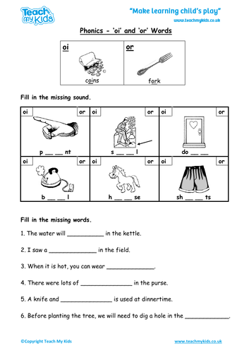 Phonics - 'oi' or 'or' words, Missing Sounds | Teaching Resources