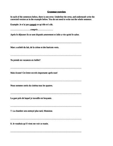 French Grammar Exercises Spot The Error Teaching Resources 