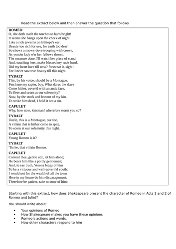 Romeo and Juliet Romeo assessment | Teaching Resources