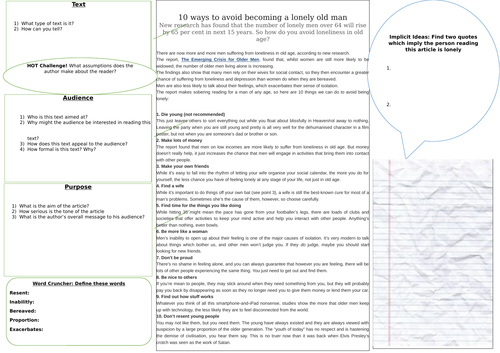 English Language Paper 2 TAP Learning Mat | Teaching Resources