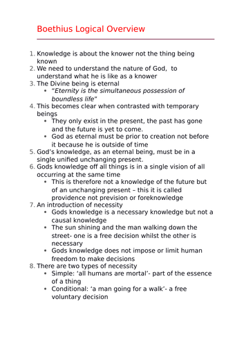 Boethius Logical overview of his argument | Teaching Resources