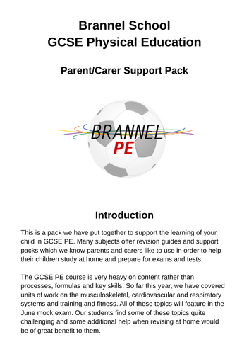 AQA GCSE PE Revision Guide/Parent Support Pack Paper 1 | Teaching Resources