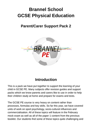 AQA GCSE PE Revision Guide/Parent Support Pack Paper 2 | Teaching Resources