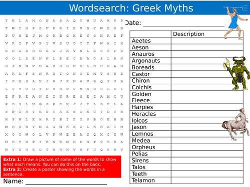 Greek Mythology 1&2 Wordsearches Puzzle Sheet Keywords Settler Starter ...