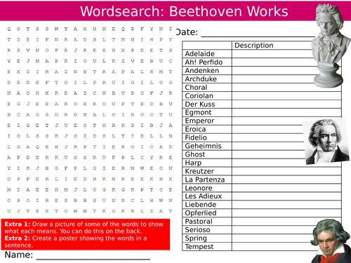 Beethoven Works Wordsearch Puzzle Sheet Keywords Settler Starter Cover ...