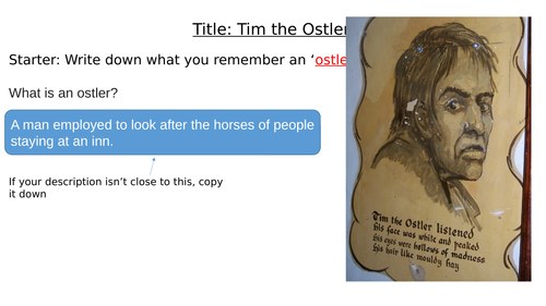The Highwayman: Tim the Ostler and IMAGERY, Peer Assess and Diary Entry ...