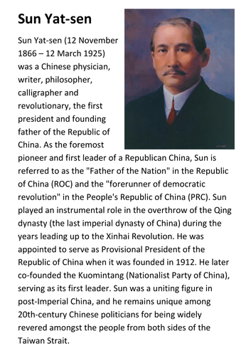 Sun Yat-sen Handout | Teaching Resources